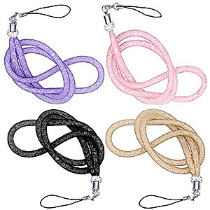 Lanyard with Fishnet Tube Filled with Sparkly Rhinestones(Pack of 4),Bling Strap for Phone,Camera,ID Badge and USB Key,Long,Black-Champagne-Pink-Purple