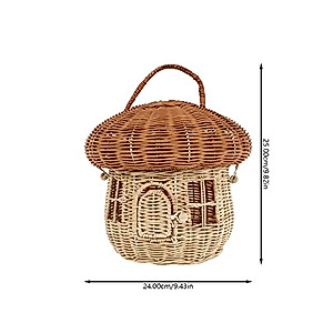 FOMIYES Photo Gift Rattan Hand Woven Storage Basket, Mushroom Shape Storage Basket with Lid, Decorative Woven Basket for Home Shelf Kids Room Girl Toys