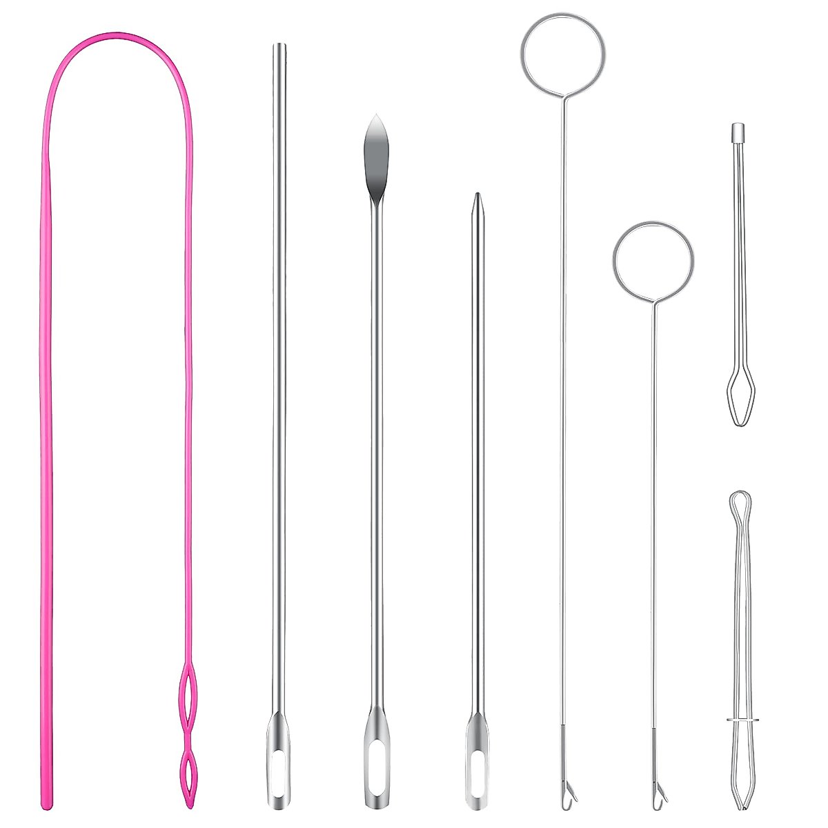 Drawstring Threader Tool Set, Stainless Steel Sewing Loop Turner Hooks with Latch, Flexible Drawstring Threader, Easy Rope Threader Clips for Jackets Coats Pants Hoodies Sweaters (8 Pack)