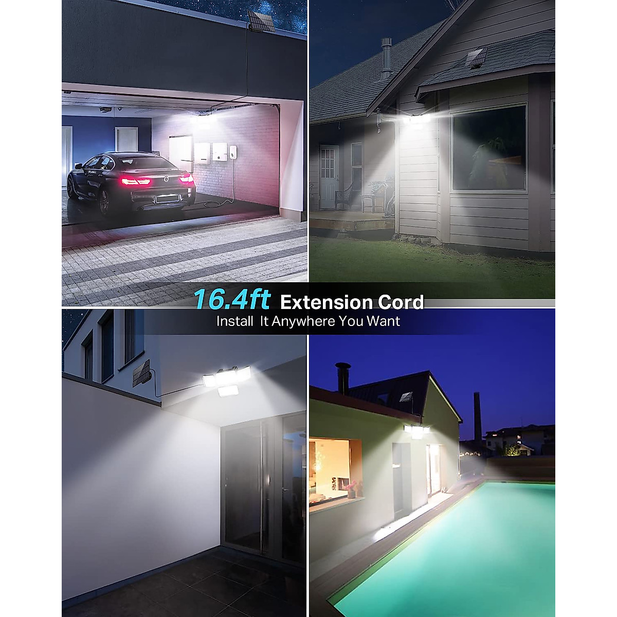 CLAONER Solar Outdoor Lights Motion Sensor 3500LM 288 LED Solar Security Lights with Remote Control IP67 Waterproof 4 Heads Solar Flood Lights with 16.4ft Cable 4 Modes Solar Wall Lights(4 Pack)