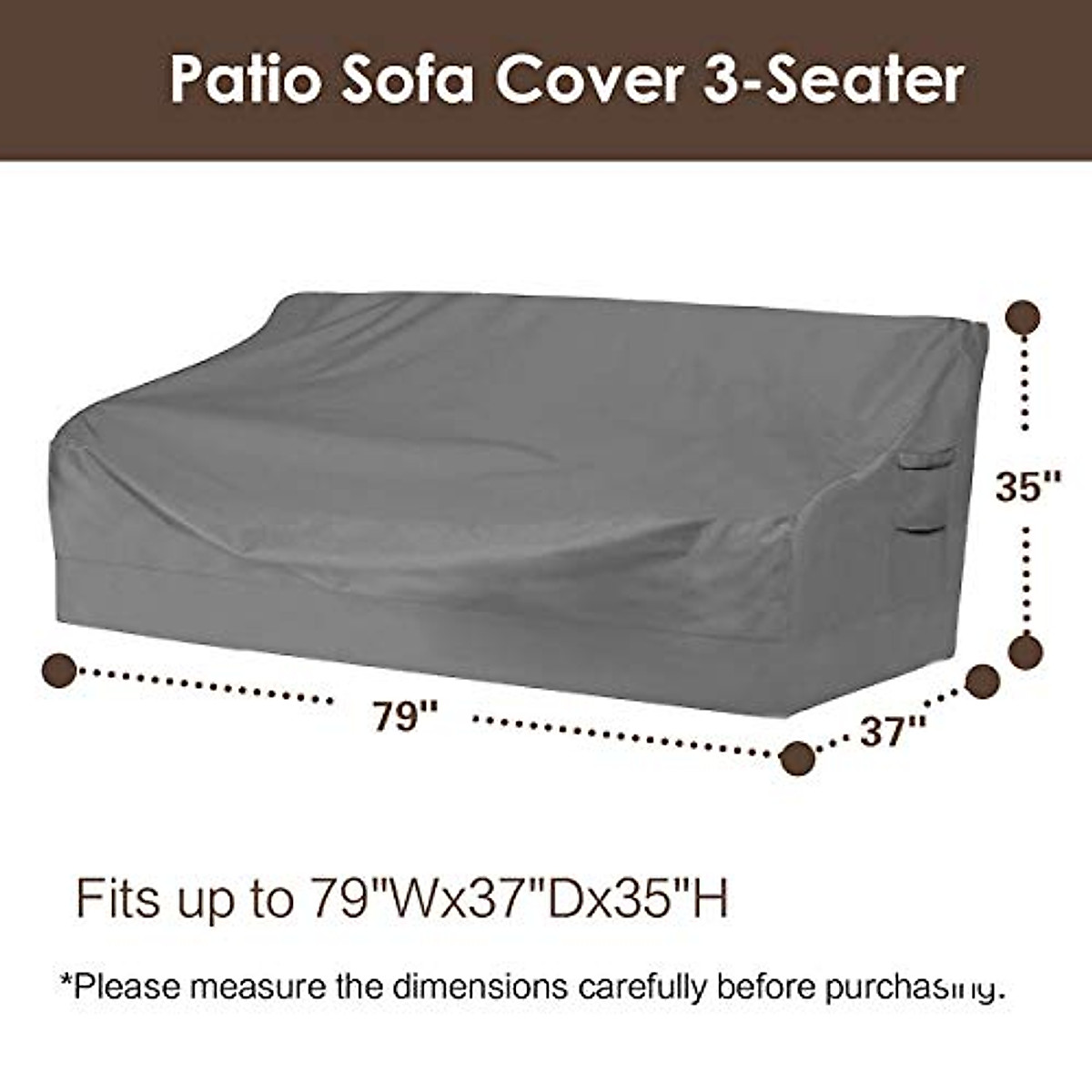 Vailge Heavy Duty Patio Sofa Cover, 100% Waterproof 3-Seater Outdoor Sofa Cover,Lawn Patio Furniture Covers with Air Vent and Handle,79" Wx 37" Dx 35" H,Grey