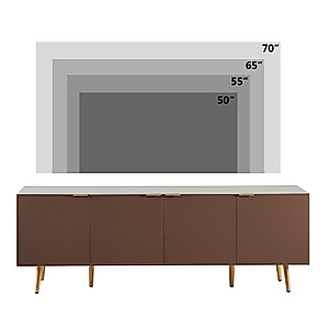Vliekcy TV Stand for 70 Inch TV, Media Entertainment Center Console Table with Leaf Patterns Doors, Wooden TV Stand with Storage Cabinet for Media Room, Living Room-Cognac Tan & White
