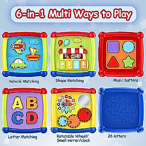 Gzolxkwin Activity Cube Baby Toys 6 to 12 Months,6-in-1 Early Learning Montessor Toys for 1 Year Old Shape Sorter Piano Keyboard Light Up Music Toddlers Toys for 1 2 Years Boys Girls Gifts