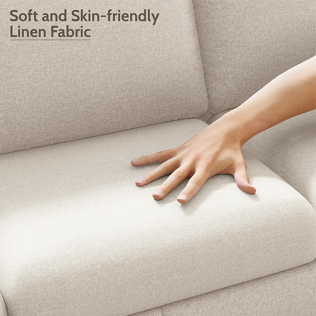 Lonkwa 78'' Convertible Sectional Sofa Couch, Beige 3 Seat L-Shaped Couch with Storage Ottoman, Modern Linen Fabric Couches for Living Room, Apartment, Office, Small Space