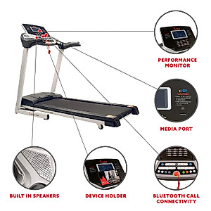 Sunny Health & Fitness Energy Flex Electric Treadmill with Bluetooth Connectivity, Automatic Incline, Speakers and 16 Preloaded Programs - SF-T7724, Gray
