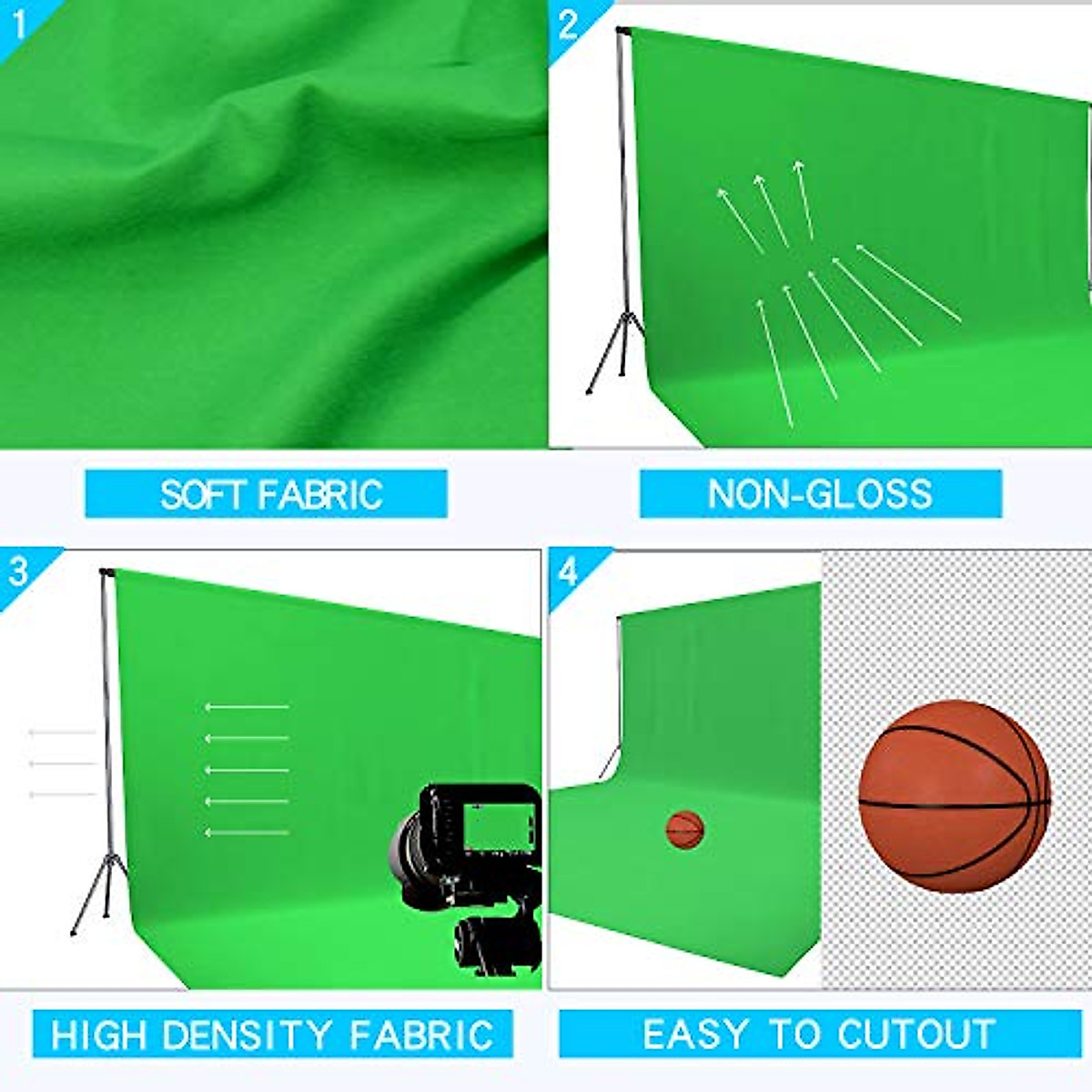 ISSUNTEX 6X9 ft Background Muslin Backdrop, Photo Studio, Collapsible High Density Screen for Video Photography and Television-Green