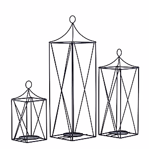 Set of 3 Tall Metal Lanterns 24’’ & 19’’ & 13’’ Elegant Decorative Lantern with Pillar Candle Holder, Garden Porch Night Indoor/Outdoor for Wedding Décor, Party, Christmas (Black)