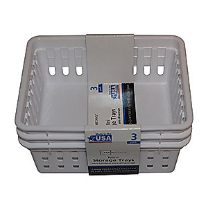 Mini Storage Trays Bin Bundle- Basic Square 3pk, Slim Plastic Storage Trays Basket 3pks, Rectangular 2pk -White