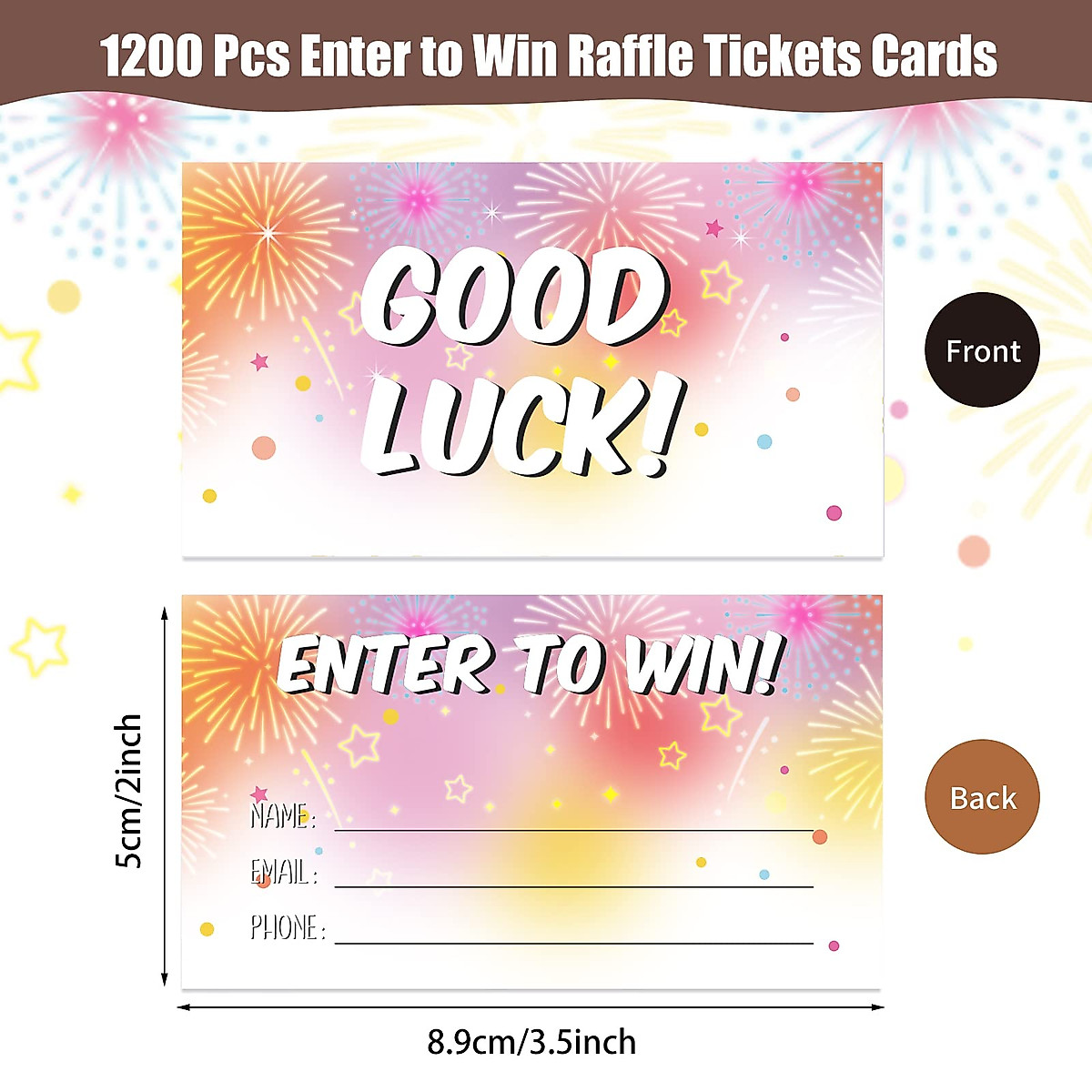 1200 Pcs Colorful Enter to Win Raffle Tickets Cards 3.5 x 2 Inch Entry Form Ticket Cards for Contest, Auction, Raffles, Ballot Box with Space for Name, Email Address Phone Number Fields (1200)