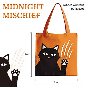 yesbox Gift Tote Bag - Vibrant Orange Canvas, Eco-Friendly, Cute Cat Design Ideal for Halloween Festivities, Trick or Treat, Travel, and Daily Use!