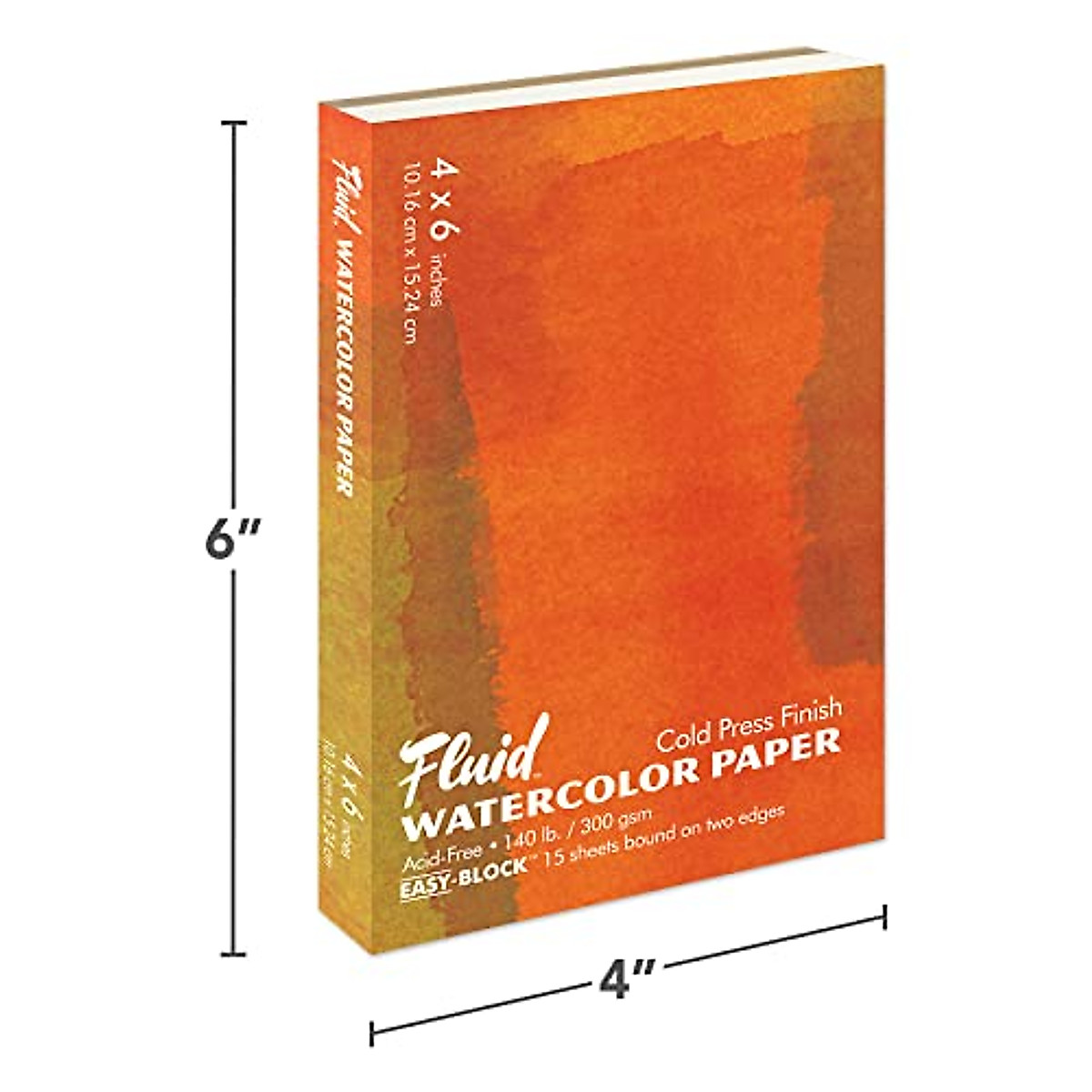 Fluid Artist Watercolor Block, 140 lb (300 GSM) Cold Press Paper Pad for Watercolor Painting and Wet Media with Easy Block Binding, 4 x 6 inches, 15 White Sheets