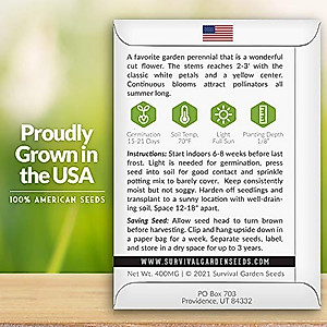 Survival Garden Seeds - Shasta Daisy Seed for Gardening - Packet with Instructions to Plant and Grow Beautiful White Perennial Flowers in Your Home Flower Garden - Non-GMO Heirloom Variety