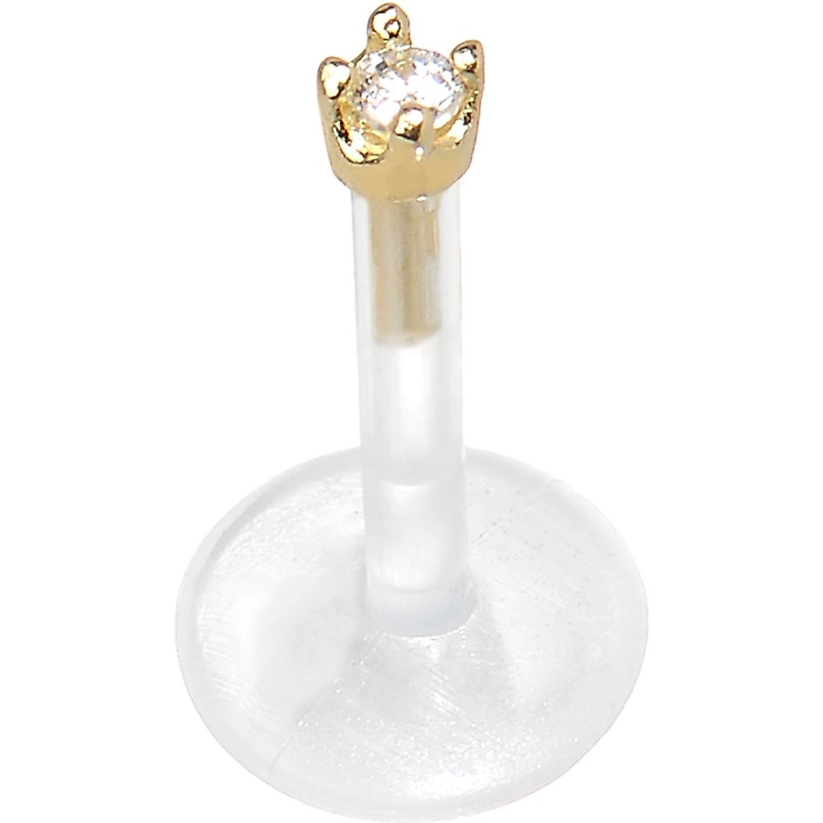 Body Candy 14k Yellow Gold 1.5mm CZ Bioplast Push in Labret Monroe 16 Gauge 5/16"