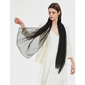 PANTONIGHT Long Chiffon Sheer Scarf For womens (065 plain black)
