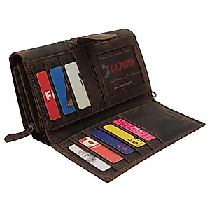 RFID Blocking Vintage Leather Large Capacity Clutch Purse Smartphone Hand Wristlet Wallet Credit Card Holder Wallets for Women (Brown)