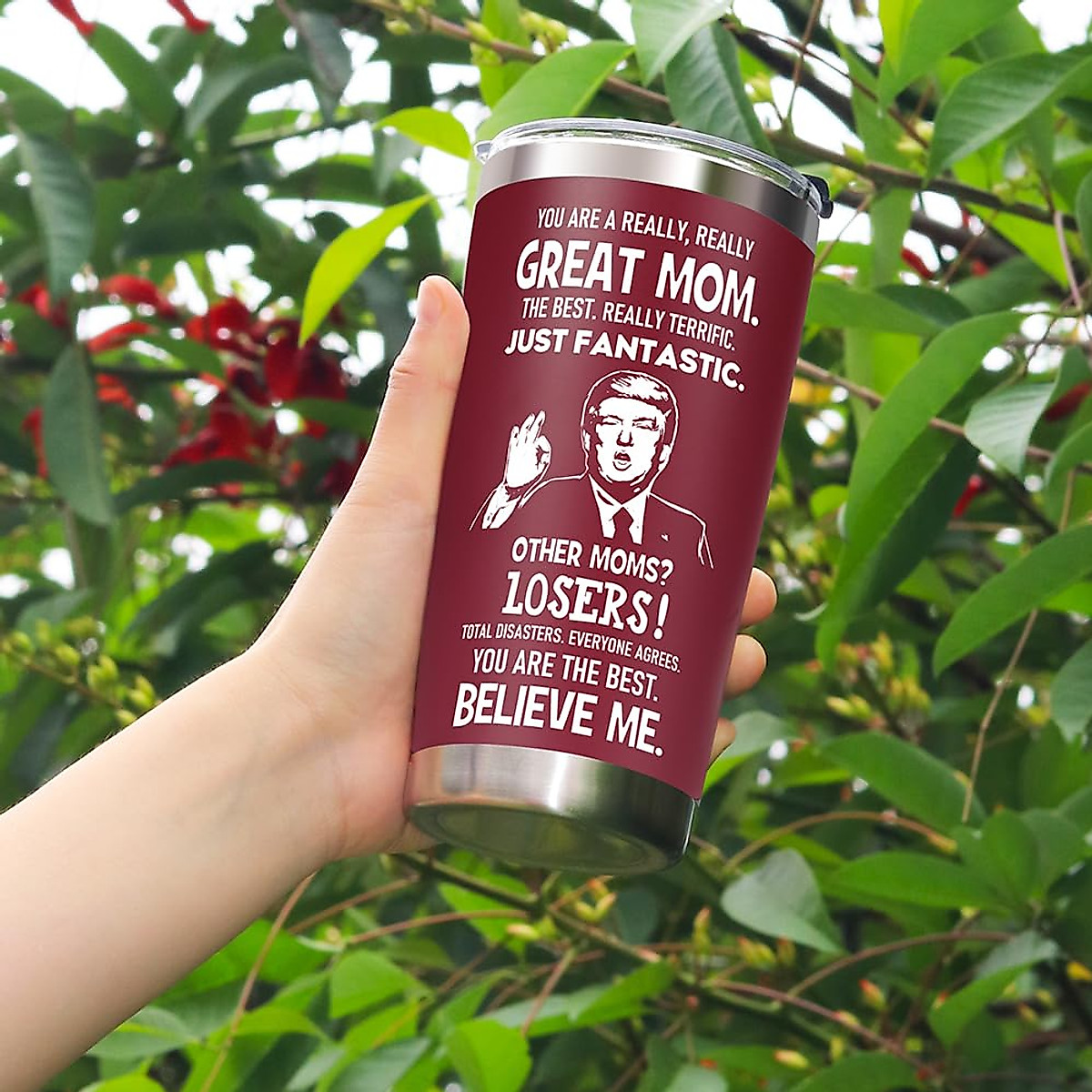 AREOK Gifts for Mom from Daughter Son Kids, Mom Tumbler Cup - Best Mom Christmas Gifts, Great Mom Mother Gifts, Happy Birthday Gifts for Mom, 20 OZ Tumbler for Mom, Deep Red
