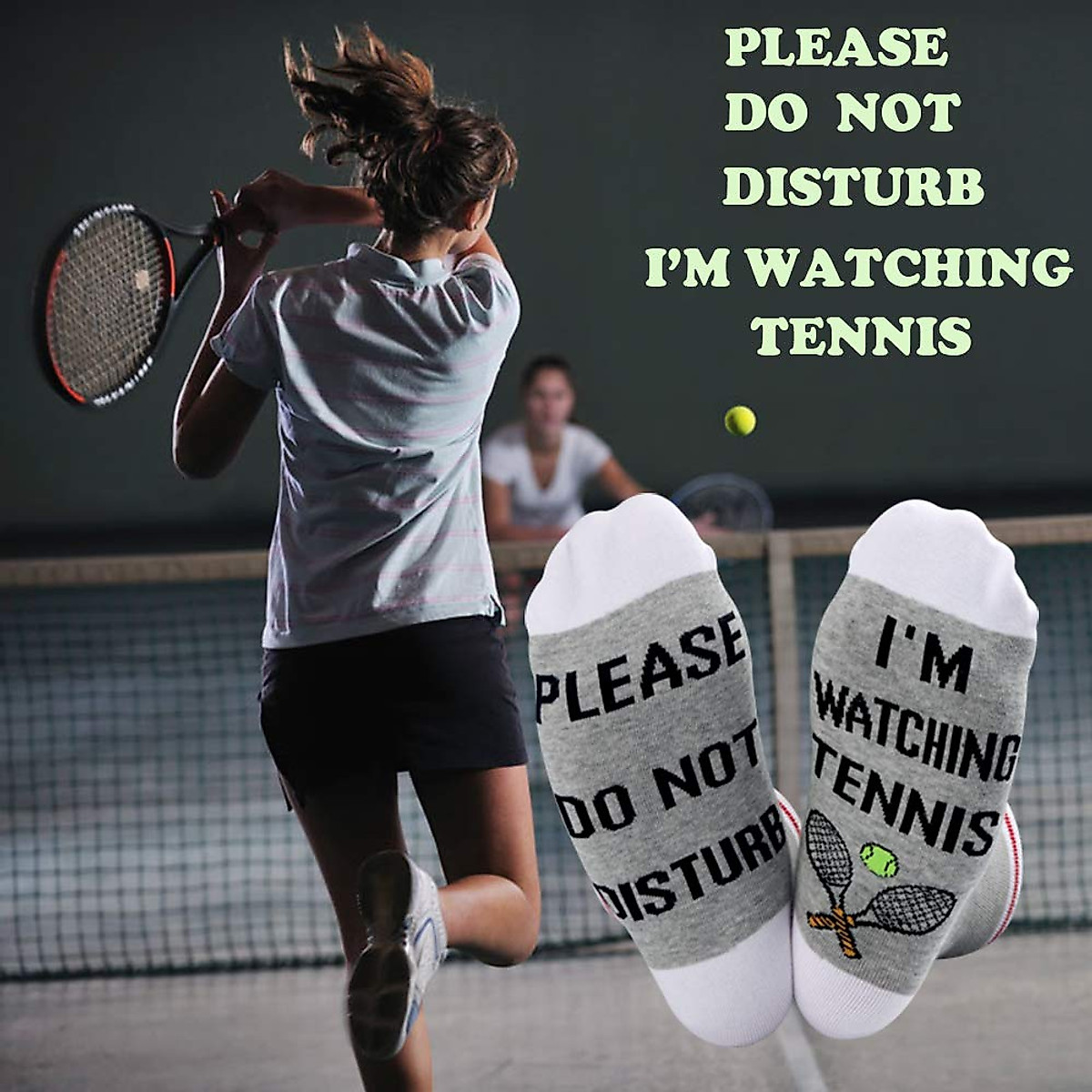 TSOTMO 2 Pairs Please Do Not Disture I'M Watchng Tennis Novelty Socks Gift For Tennis Lover Sports Sock (Watching Tennis)