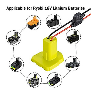 Power Wheel Adapter for Ryobi 18V Battery with 30A Fuse & Wire terminals, Power Connector for Rc Car, 14 Gauge Robotics, Rc Truck, DIY, Work for Ryobi 18V P108 P107 P102 P100 Li-ion & Ni-Cd Battery