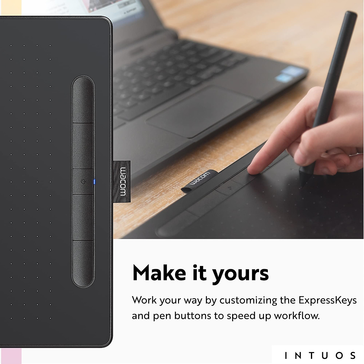 Wacom Intuos Medium Bluetooth Graphics Drawing Tablet, Portable for Teachers, Students and Creators, 4 Customizable ExpressKeys, Compatible with Chromebook Mac OS Android and Windows - Black