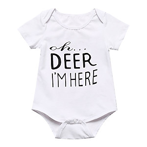 bakjuno Baby Boy Deer Theme Outfit Newborn Boy Oh Deer I'm Here Clothes Daddy' Little Man Shower Infant Hunting Romper Pants Set (0-3 Months, White03)