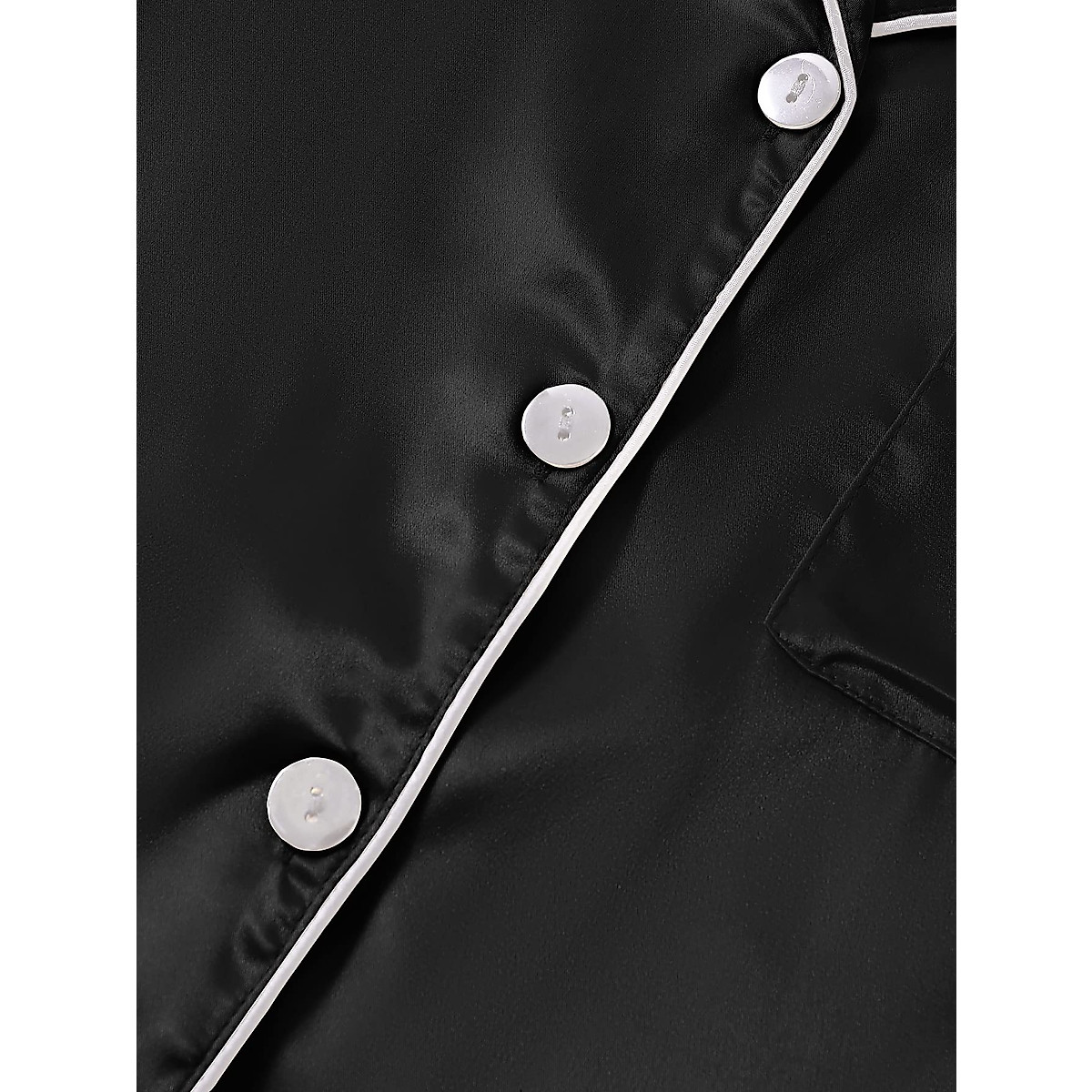 LYANER Women's Satin Pajamas Set Short Sleeve Button Shirt Silky Sleepwear with Shorts Set PJ Black Small