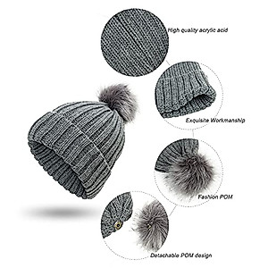 Women Beanie Hats Winter Gloves, Soft Knit Warm Hat and Gloves Sets, Lady Earmuffs Cap,Beanie Hats for Women Young Girls (one Size, Dark Gray (hat & Gloves))