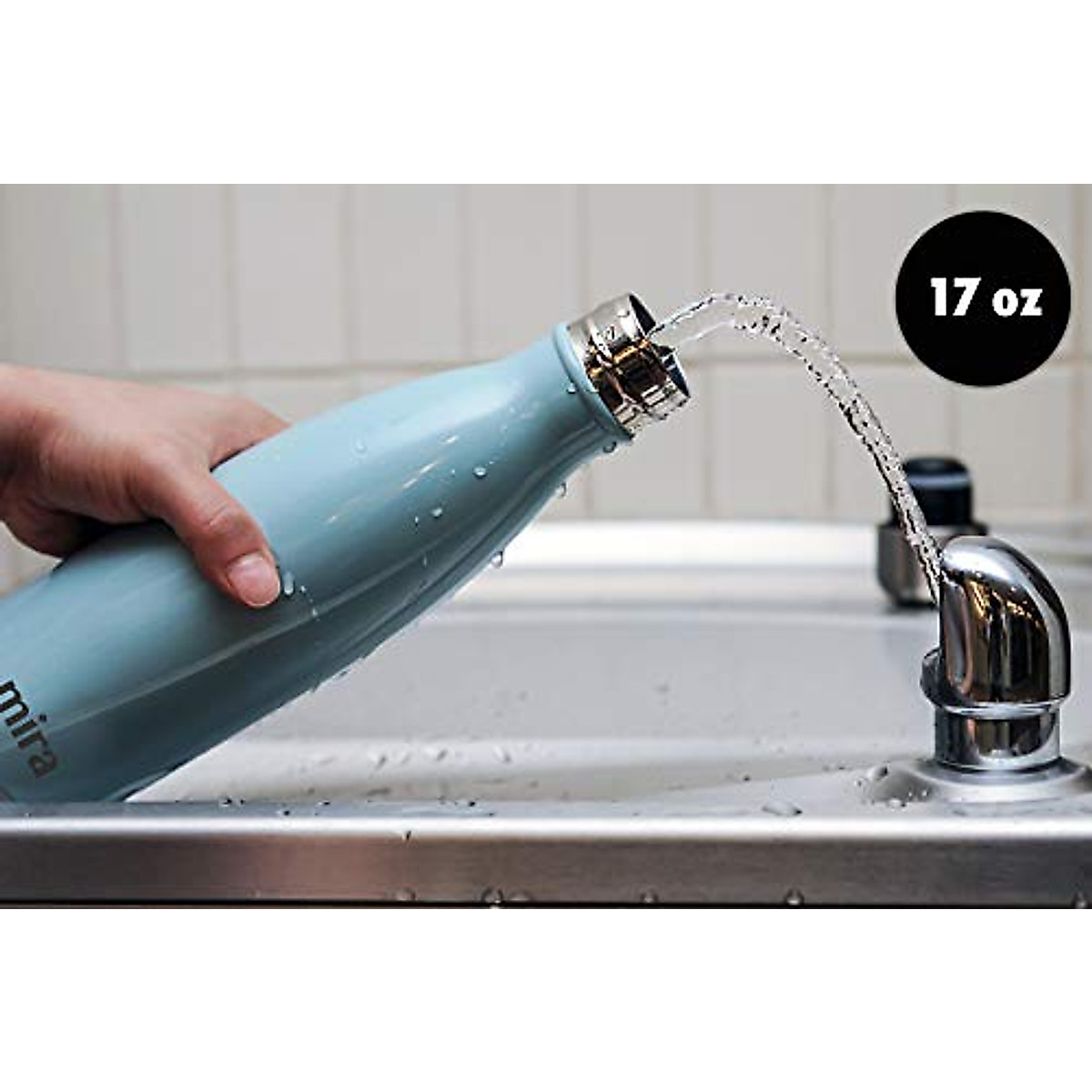 MIRA 17 Oz Stainless Steel Vacuum Insulated Water Bottle - Double Walled Cola Shape Thermos - 24 Hours Cold, 12 Hours Hot - Reusable Metal Water Bottle - Leak-Proof Sports Flask - Matte Black