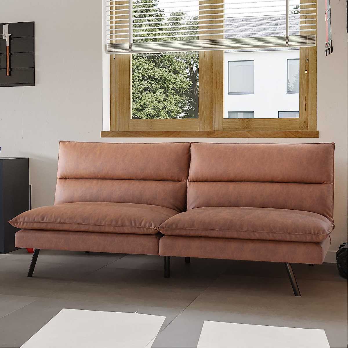 Memory Foam Futon Sofa Bed, Convertible Futon Sofa Couch with Adjustable Backrest, Modern Sleeper Couch Bed for Office, Living Room, Bedroom and Sitting Room, Brown