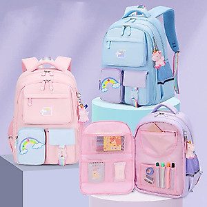 Lswrlixa Kids School Backpack Unicorn Bookbag for Girls Boys Waterproof Backpack Outdoors Travel Bag Purple Medium