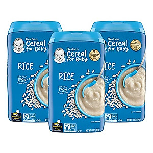 Gerber Cereal for Baby 1st Foods Rice Cereal, Made with Essential Nutrients for Supported Sitters, Non-GMO Project Verified, 16-Ounce Canister (Pack of 3)