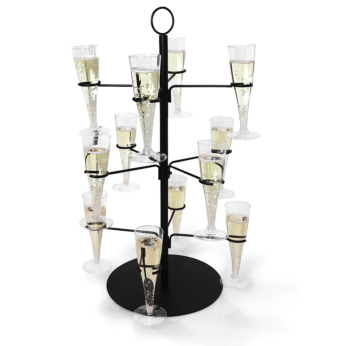 Cocktail Tree Stand, Wine Glass Flight Tasting Display For Drinks, 3 Tier - 12 Holders For Champagne, Cocktails, Martini, Margarita Cups at Weddings, Bridal Shower, Mimosa Bar Parties & Events (Black)