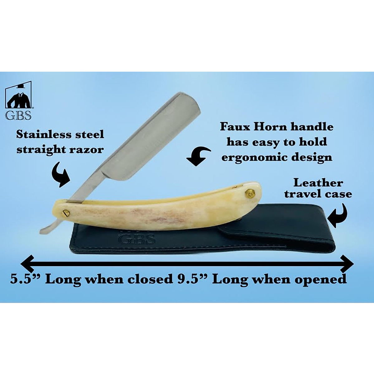 G.B.S Stylish Shaving Set - Shave Ready Straight Razor, Honing Sharpening Strop, Straight Razor Leather Case, Ceramic Mug Brush with Stand, Alum, Shaving Soap & Strop Paste, Ivory