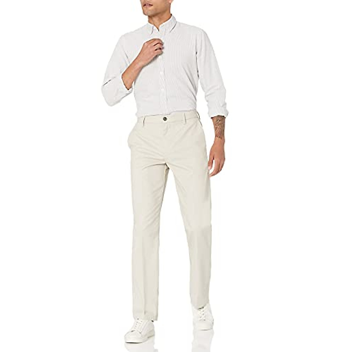 Amazon Essentials Men's Classic-Fit Wrinkle-Resistant Flat-Front Chino Pant (Available in Big & Tall), Stone, 38W x 32L