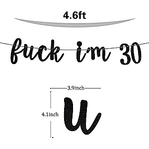 Black Glitter Fuck I'm 30 Banner, Cheers to 30 Years/Holy Shit You're 30/Happy 30th Birthday/Rip Twenties, 30th Birthday Party Decorations