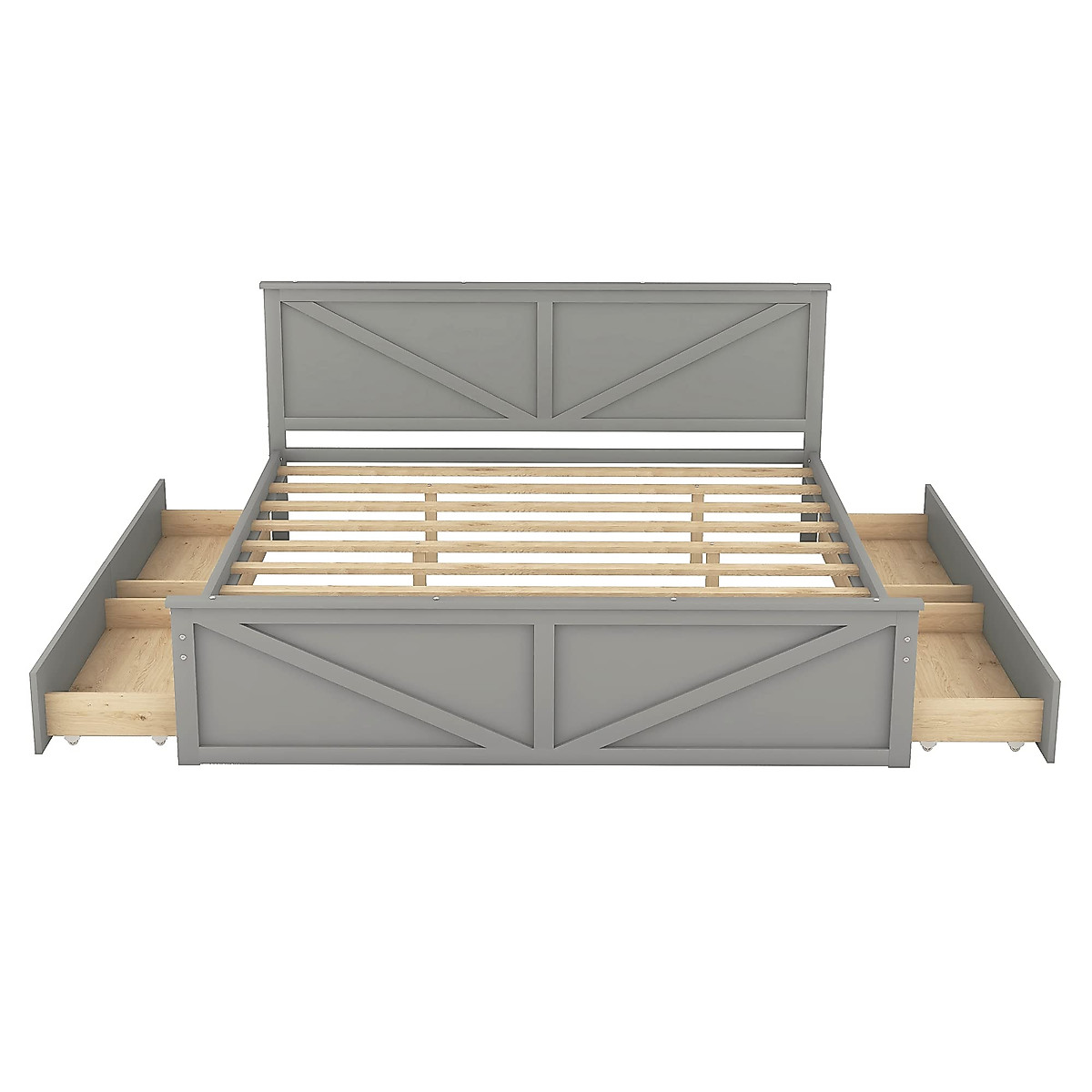 BIADNBZ King Size Wooden Platform Bed Frame with Headboard,Four Storage Drawers and Support Legs for Bedroom Guest Room,No Box Spring Needed,Gray