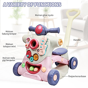 LemoHome Baby Walker,Baby Push Walker,Baby Sit-to-Stand Learning Walker,Could Assemble as Scooter,Motorbike,Detachable Panel,Activity Center,Musical Walking Toys for Infants