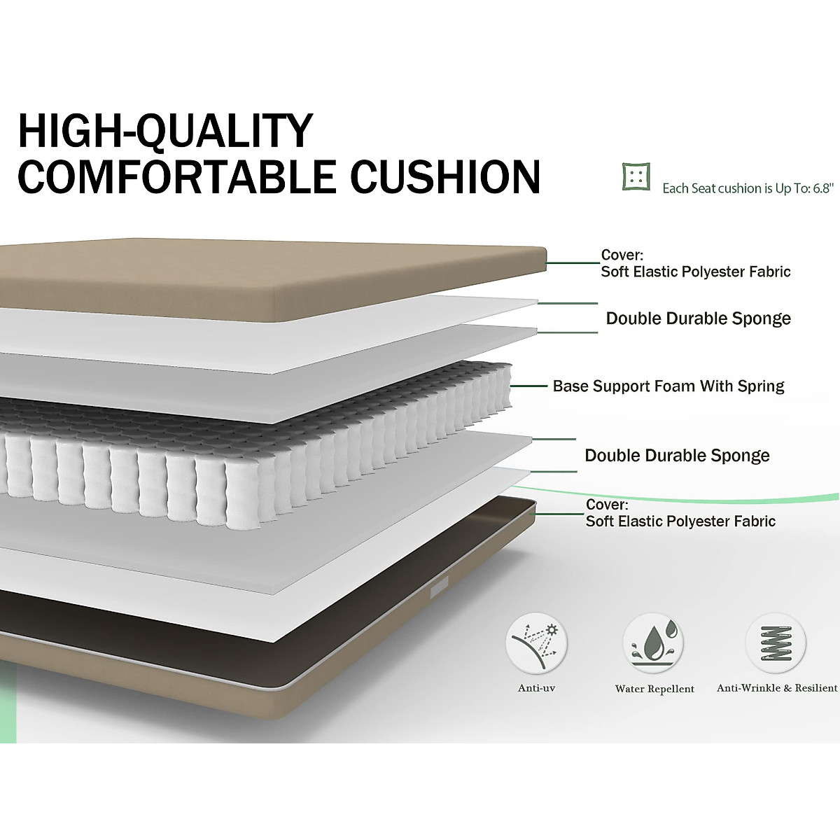 Domi Outdoor 7 pcs Patio Dining Set, Metal Dining Table, Swivel and Dining Chairs Conversation Set with Removable Beige Cushions for Garden Lawn Yard