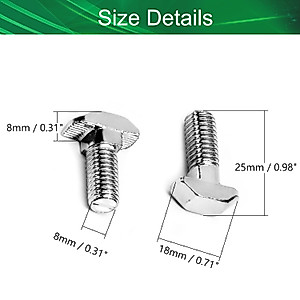 Yinpecly M8 T-Slot Drop-in Stud Sliding Screw Bolt 20mm Carbon Steel Hammer Head Bolt T Screw 40 Series 20pcs