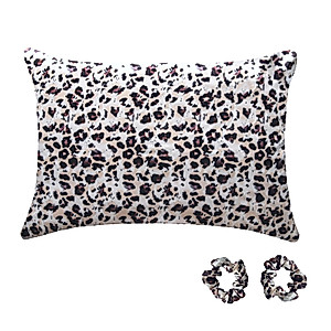 Satin Pillowcase for Hair and Skin by Fenrici, Includes 1 Queen Size Satin Pillow case, 2 Matching Scrunchies, Luxury Beauty Sleep Set, Leopard Print, Pink, Queen/Standard, Gift for Her