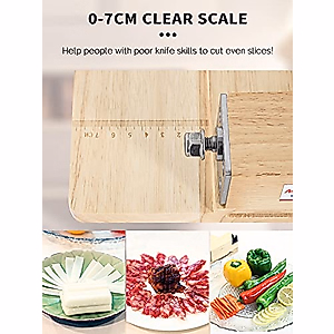 Moongiantgo Biltong Slicer Beef Jerky Cutter with Built-in Knife Sharpener Manual Meat Slicer Rubber Wood Base for Deli Bacon Ham Sausage Fruits Vegetables Herb Ginseng Pastry