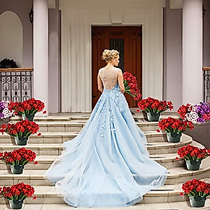 Taomika 20 Bundles Artificial Flowers Outdoor UV Resistant Fake Flowers No Fade for Patio Porch Window Box Home Wedding Farmhouse Decor (Deep Red)