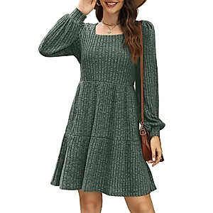 SAMPEEL Fall Dresses for Women Long Sleeve Christmas Tunic Dress for Leggings 2024 Trendy Green L