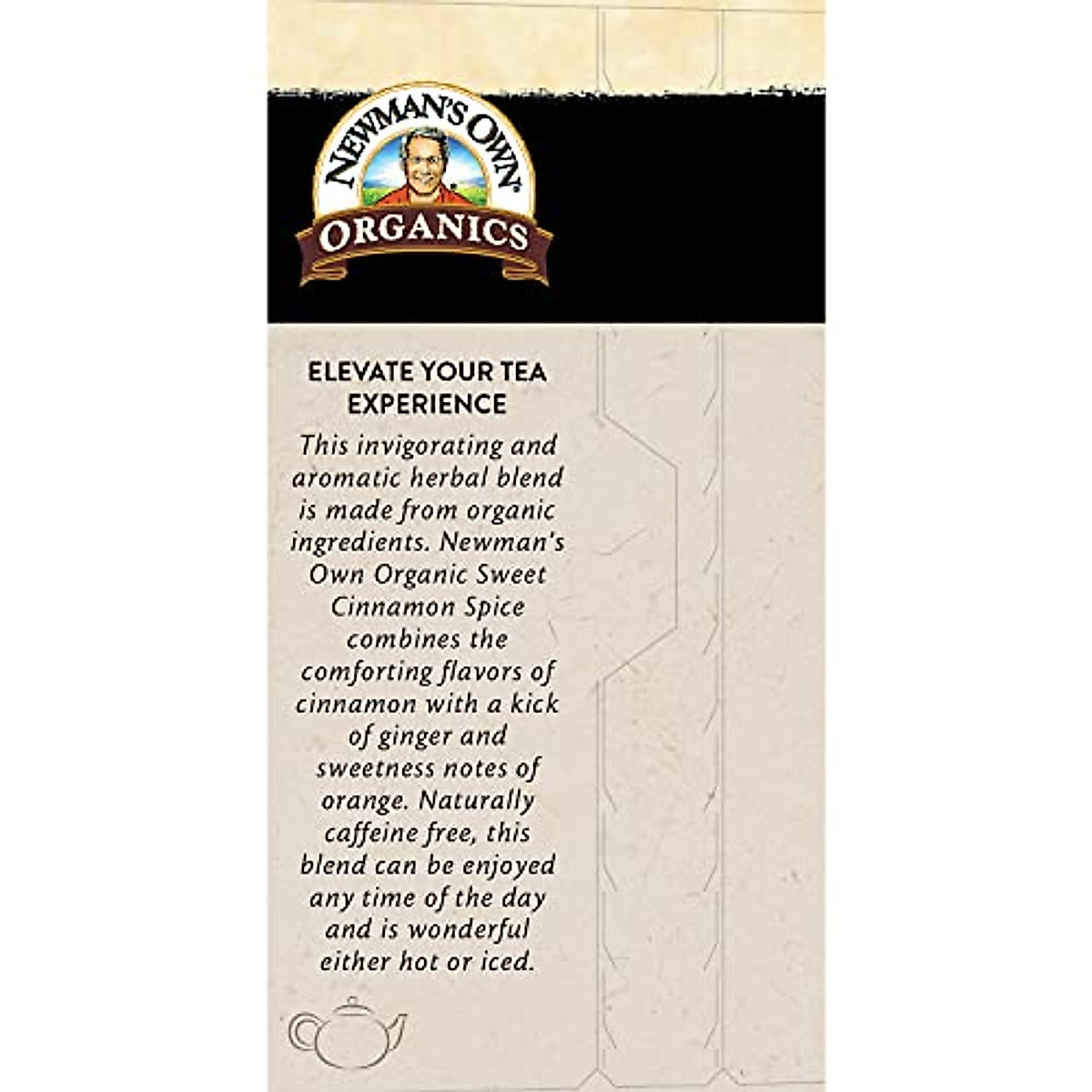 Newman's Own Organic Sweet Cinnamon Spice Herbal Tea with Rooibos Tea with Organic Ginger 20 Individually Wrapped Tea Bags Per Box USDA Certified and Kosher Cinnamon Tea Caffeine-Free