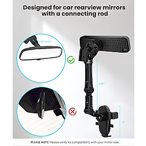 Karmus Rearview Mirror Phone Holder for Car, Rear View Mirror Phone Holder, Rotatable and Retractable Car Phone Holder Mount, Car Truck Essentials Accessories Compatible with All Cell Phones