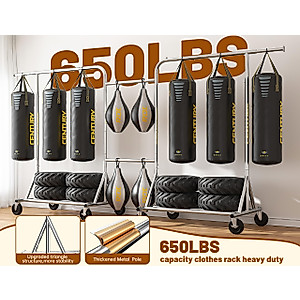 Raybee Heavy Duty Clothes Rack, Loads 650 LBS,117" W Rolling Clothes Rack with Wheels Clothing Racks for Hanging 240+ Clothes, Portable & Adjustable Commercial Garment Rack