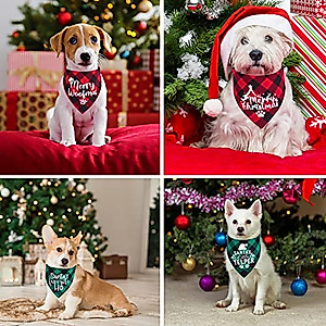PTDECOR 4 Pack Christmas Dog Bandanas Buffalo Plaid Dog Christmas Bandana Scarf Bib Kerchief Set Merry Christmas Dog Costumes Accessories Bandanas for Small Medium Large Dogs Pets