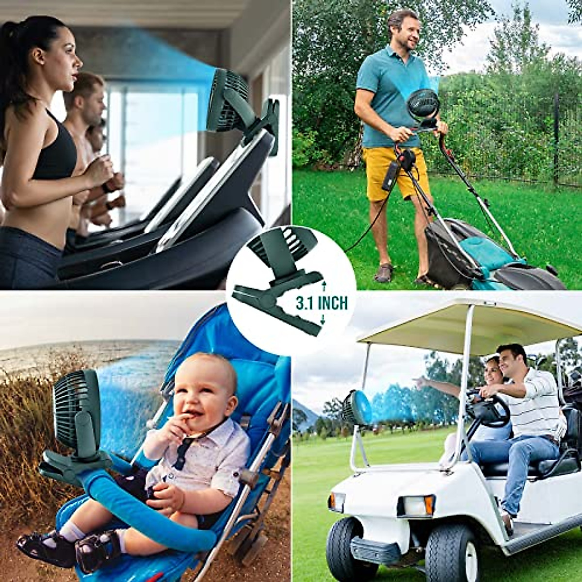 Rechargeable Fan - 65H 12000mAh Camping Fan Rechargeable, Tent Fan Use As Power Bank, Rechargable Fan with Hanging Hook, 360°Head Rotation Camping Fans for Tents, Camp Fan for Camping, Green