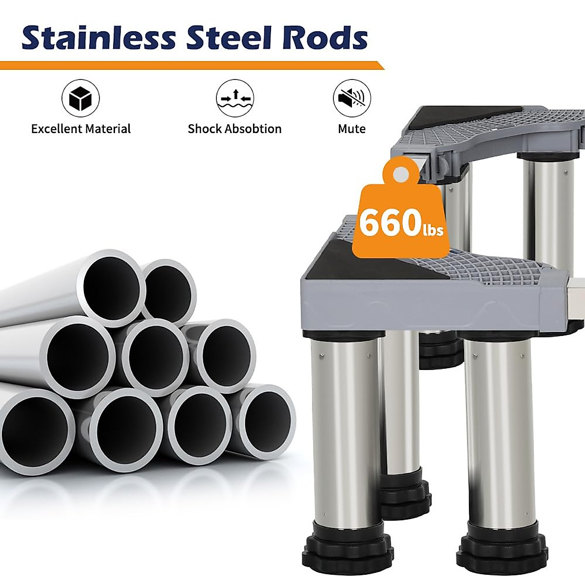 LUCKUP Washing Machine Stand Refrigerator Stand with 12 Heavy Duty Feet (Height: 9.4"-10.4") Washer Pedestal Adjustable Base for Washer and Dryer, Fridge, Max Load 660LB/300KG