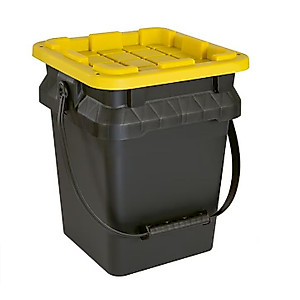 Generic Commander Medium 5-Gallon (20-Quart) Black/Yellow Heavy Duty Tote with Hinged Lid - Lockable, Durable Polypropylene, Lightweight, Easy Access Storage Box