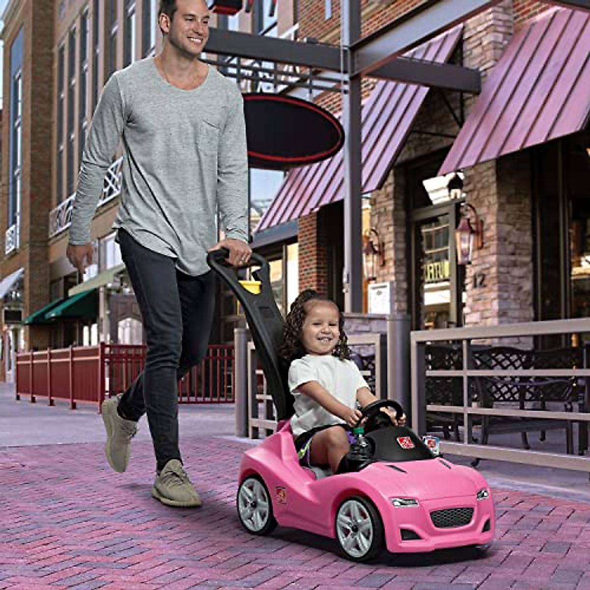 Step2 Whisper Ride Toddler Push Car, Pink – Ride On Toy with Included Seat Belt, Easy Storage and Transport, Steering Wheel for Pretend Play – Push Toy Car Makes a Great Stroller Alternative